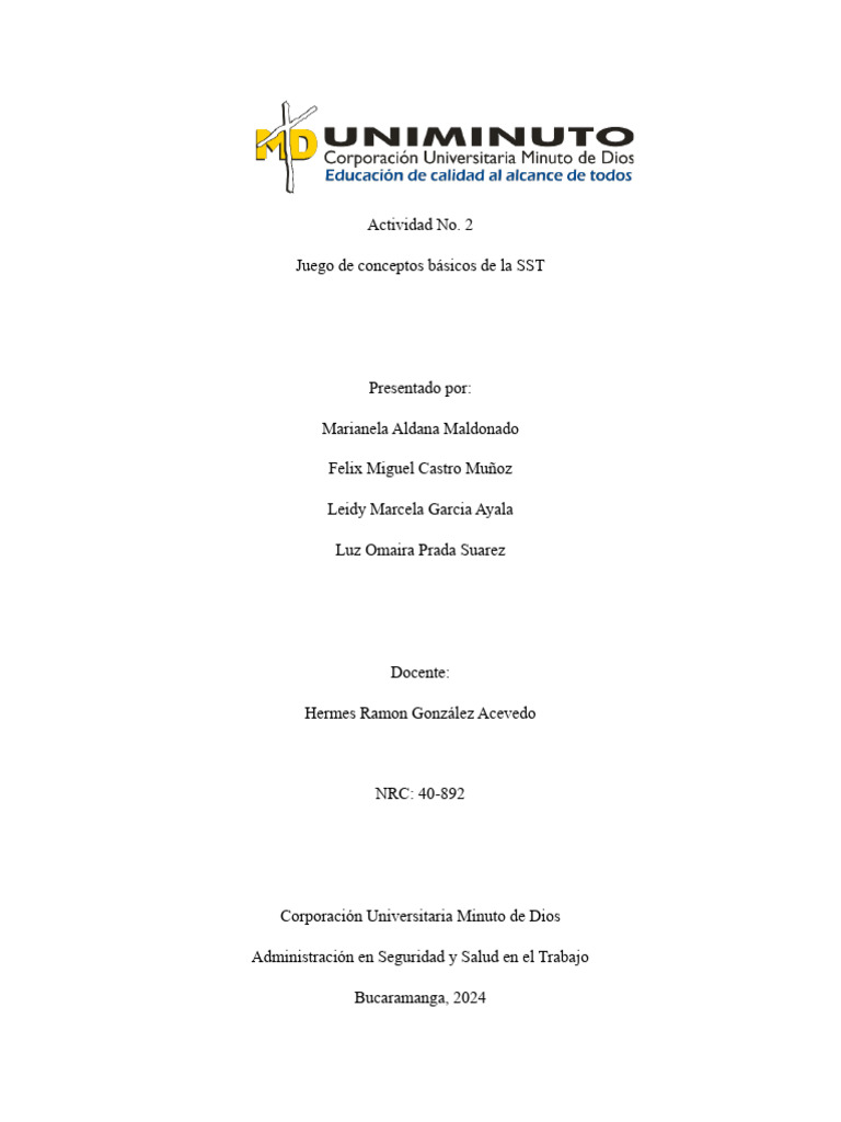 Actividad 2. Juego de Conceptos Básicos de La SST. | PDF | Seguridad y salud ocupacional | Pensión