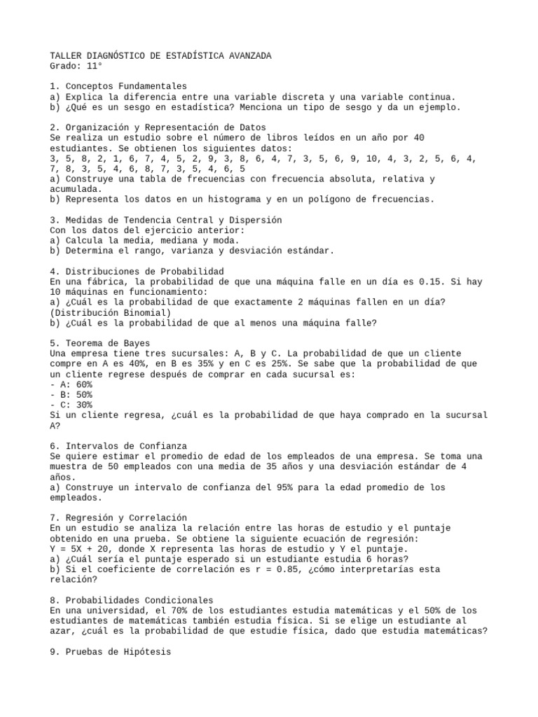 Taller_Estadistica_Preguntas | PDF | Desviación Estándar | Estadísticas