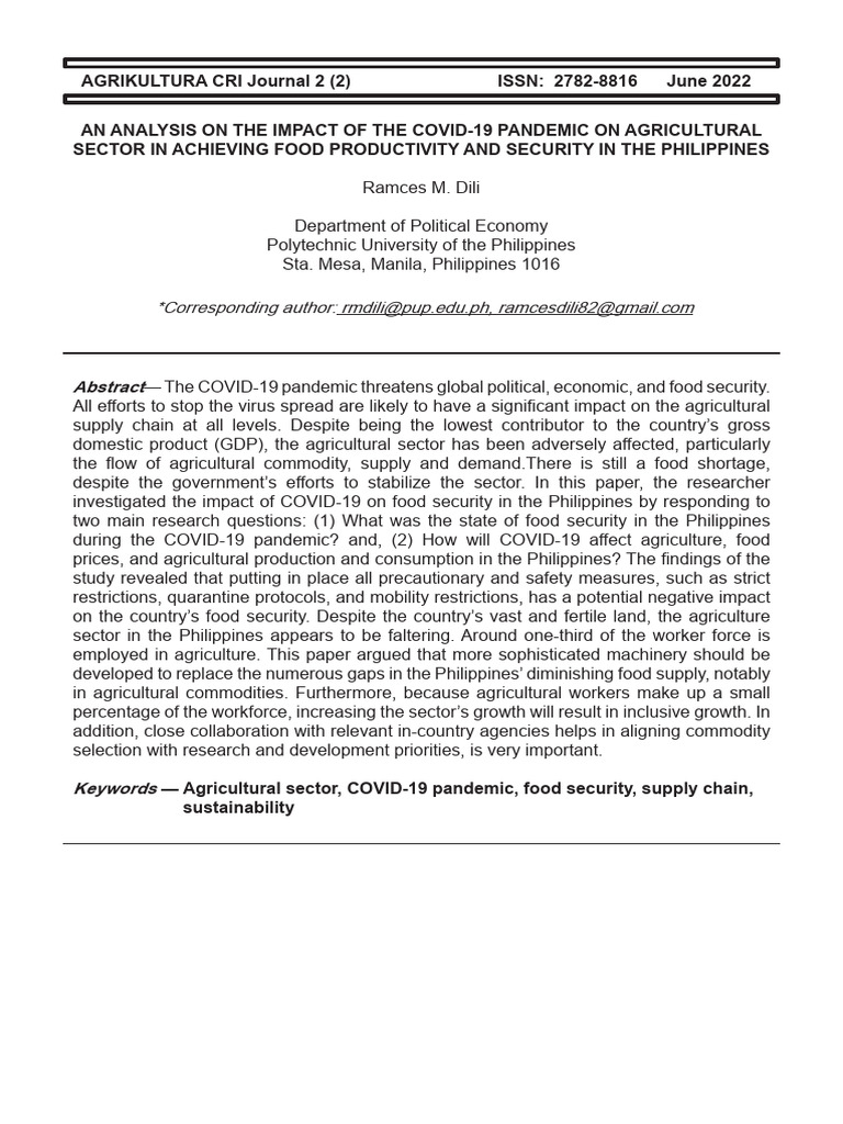 COVID-19's Impact on Philippine Agriculture | PDF | Food Security ...