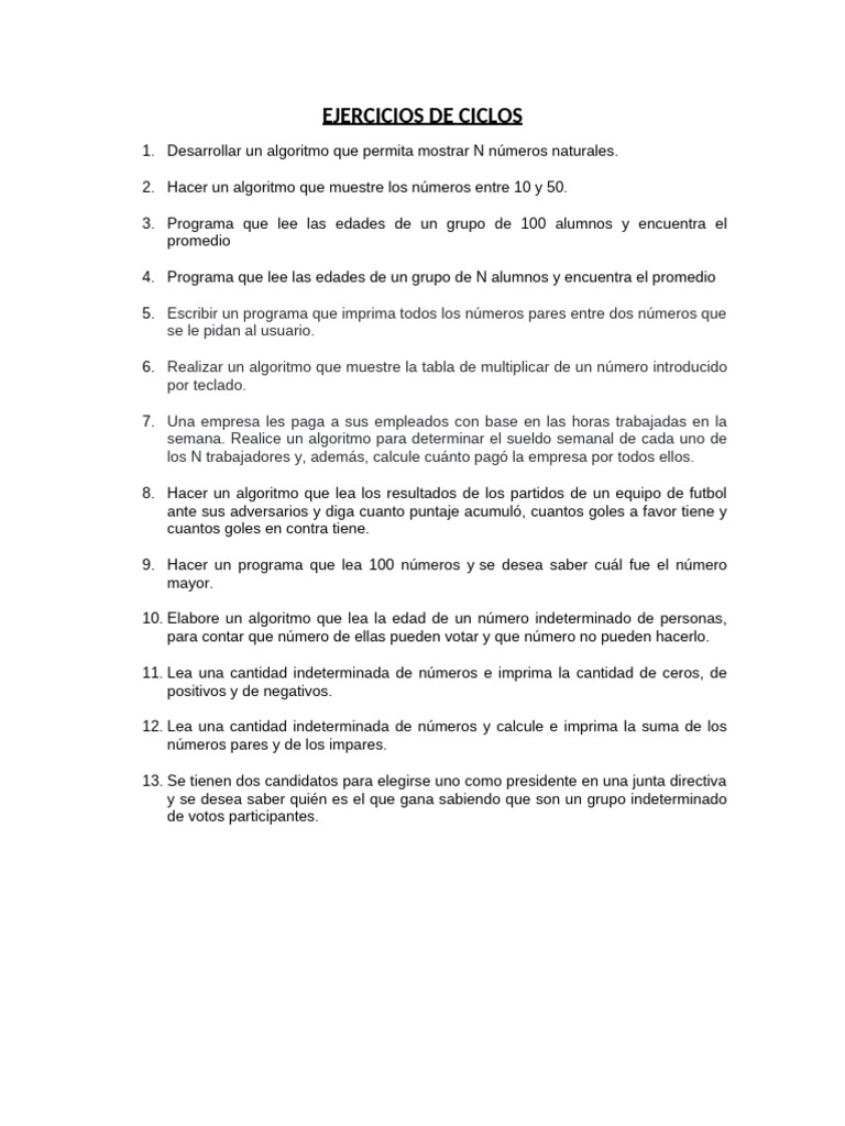 Ejercicios de Ciclos 2024 II | PDF