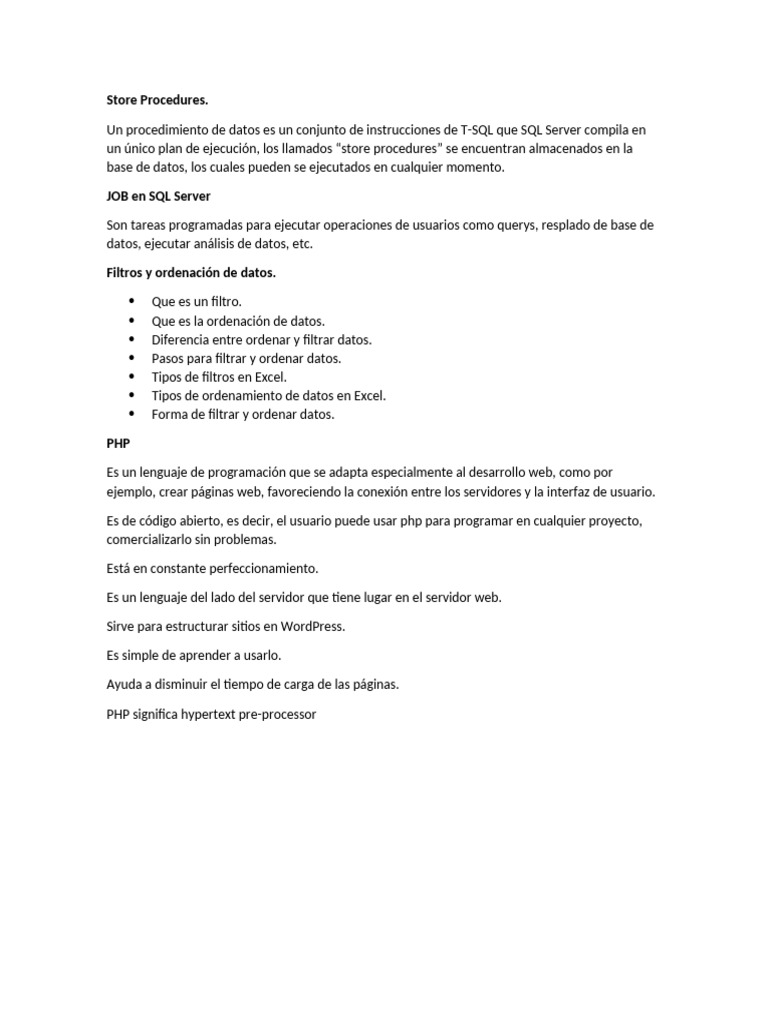 Procedimientos y Filtros en SQL y PHP | PDF