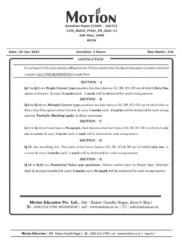 11th Batch Pstar P0 Quiz-13 Syllabus | PDF | Gases | Heat
