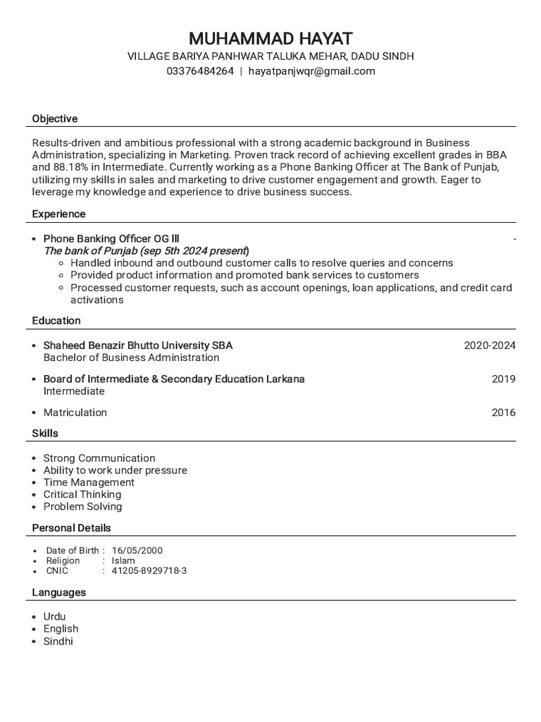 Muhammad Hayat CV | PDF