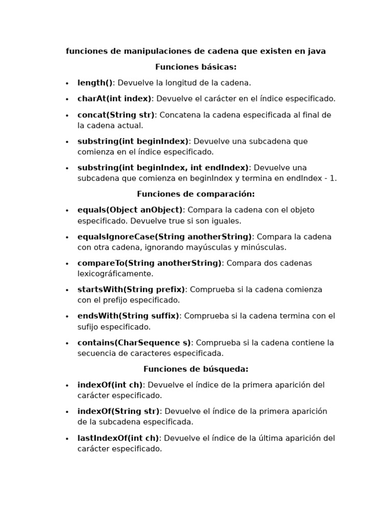 Funciones de Manipulaciones de Cadena Que Existen en Java | PDF