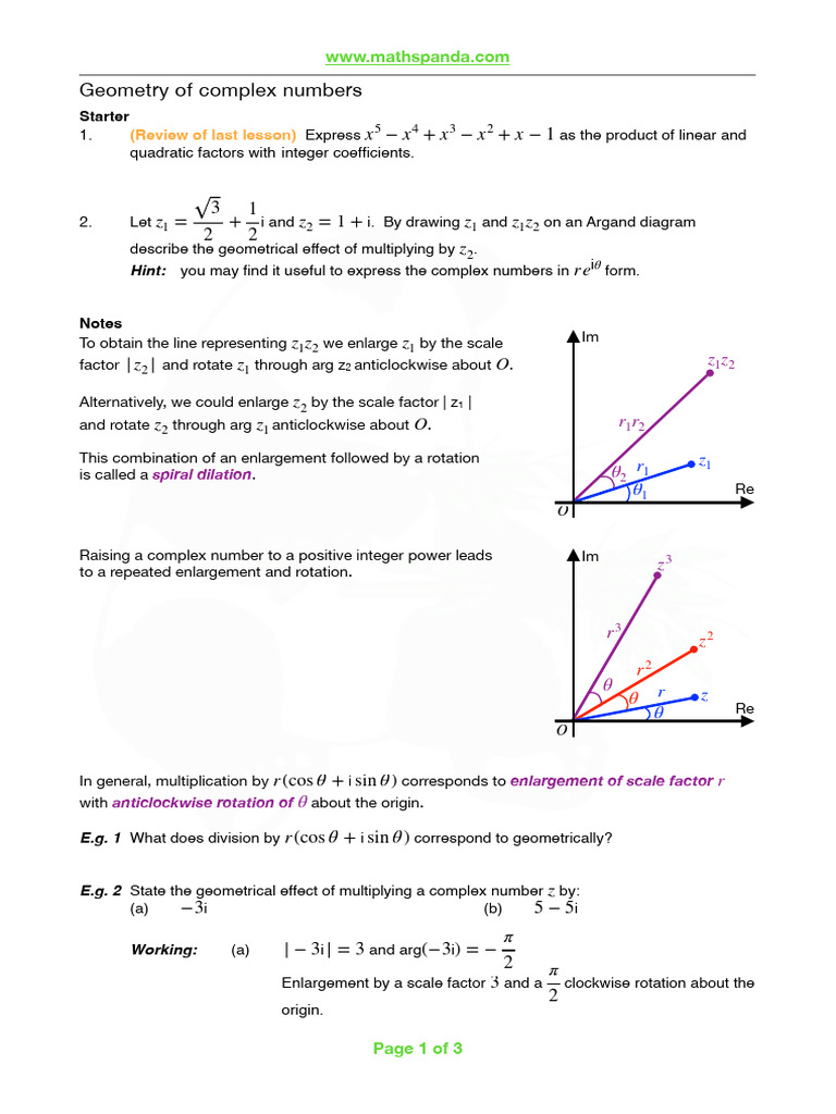 Geometry of Complex Numbers LESSON | PDF | Complex Number ...