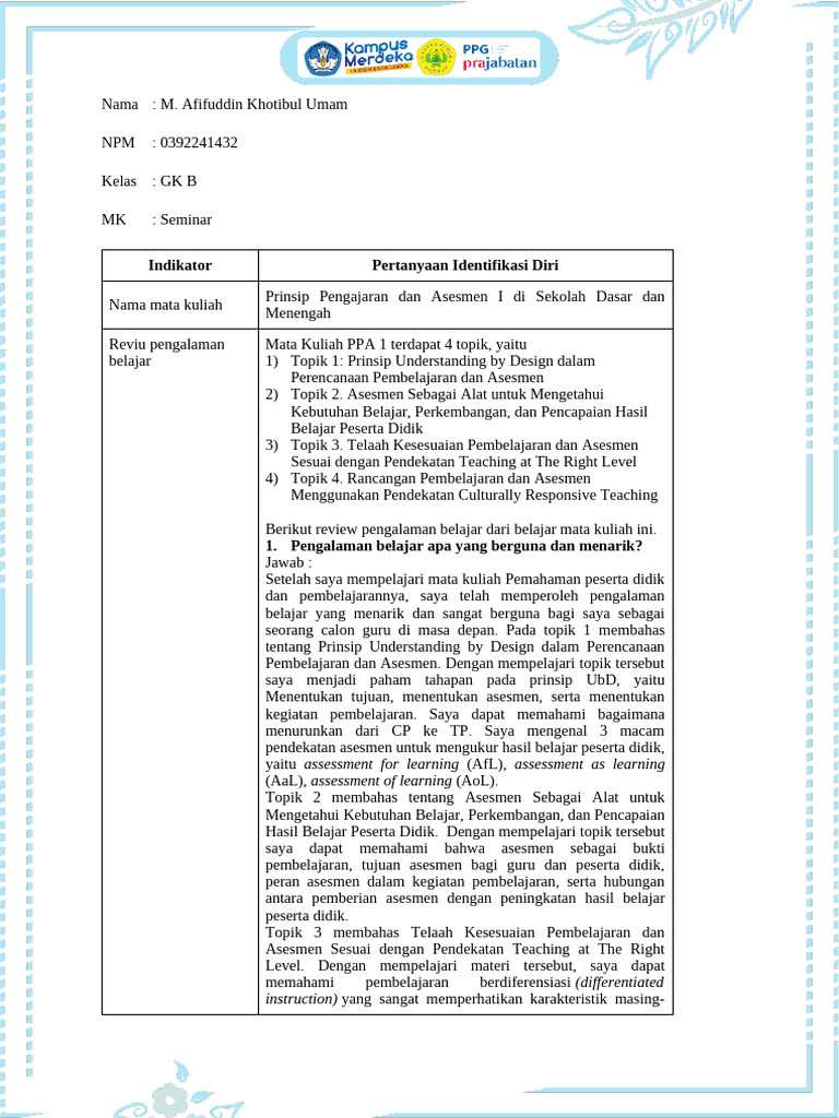 LK2-Format Refleksi - PPA 1 | PDF
