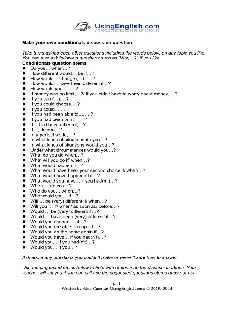 Conditionals Discussion Questions Guide | PDF | Non Disclosure Agreement