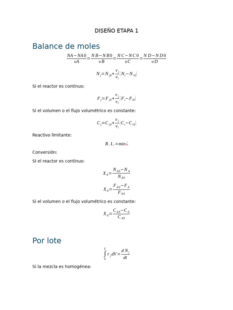 Balance de Moles en Reactores Químicos | PDF