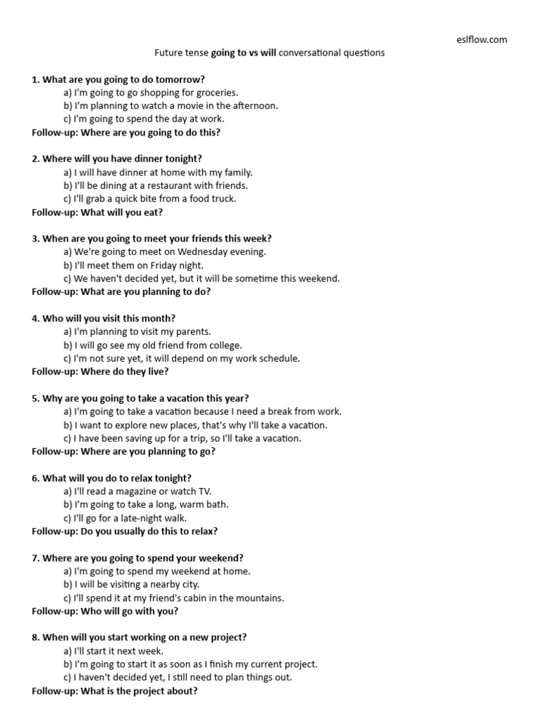 Future Tense Questions for Conversations | PDF