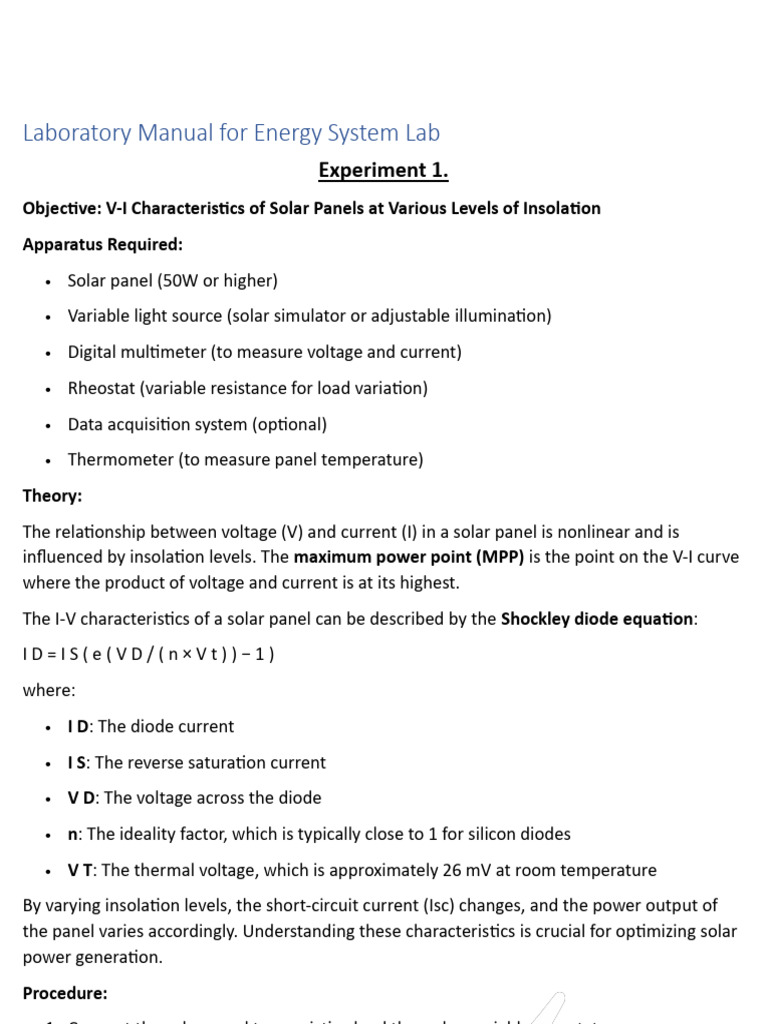 Energy System Lab Maunal | PDF | Photovoltaics | Solar Panel