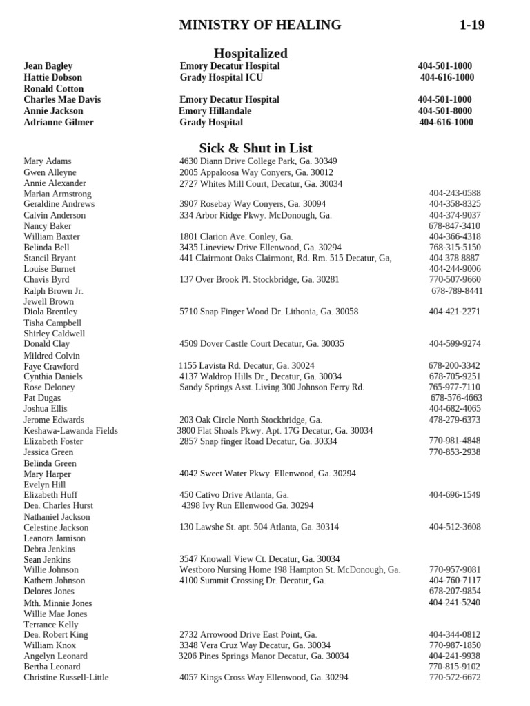 Sick and Shut-In List 2.24.21 | PDF