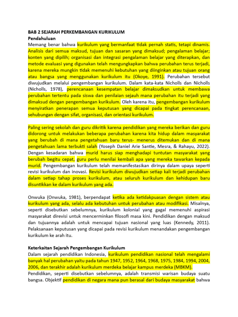 Bab 2 Sejarah Perkembangan Kurikulum | PDF