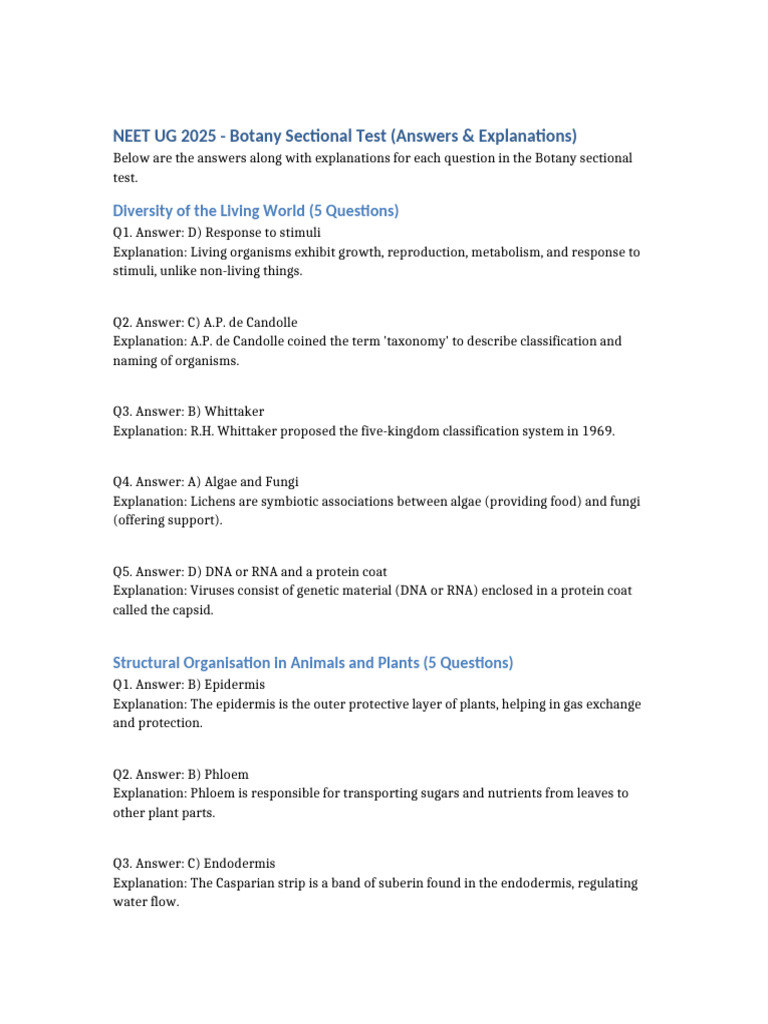 NEET UG 2025 Botany Answers Explanations | PDF | Seed | Fertilisation