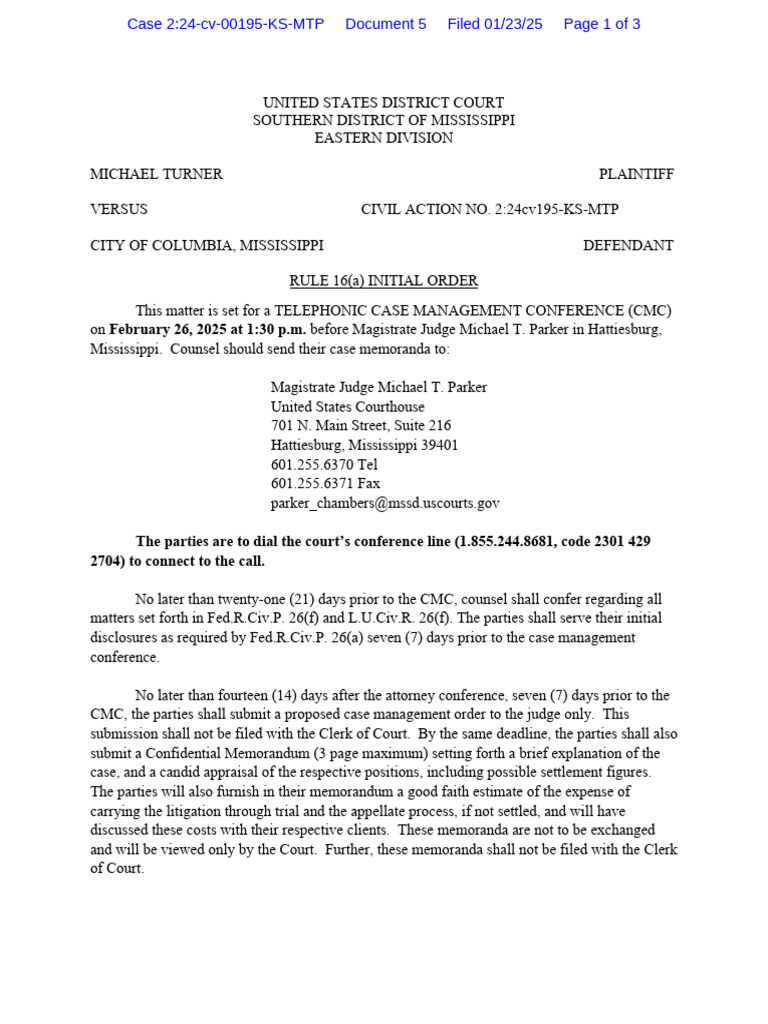 Columbia MS Case Management Order | PDF | Discovery (Law) | Lawsuit