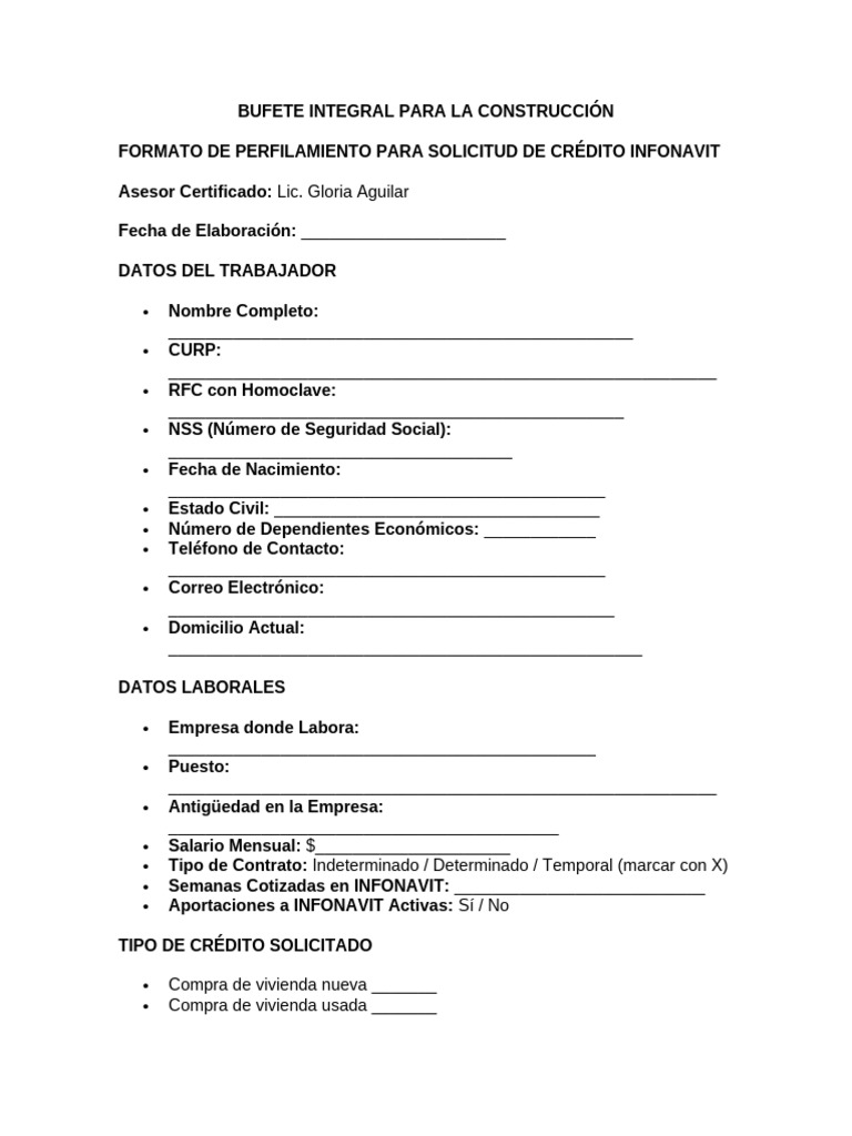 Formato de Perfilamiento Infonavit | PDF
