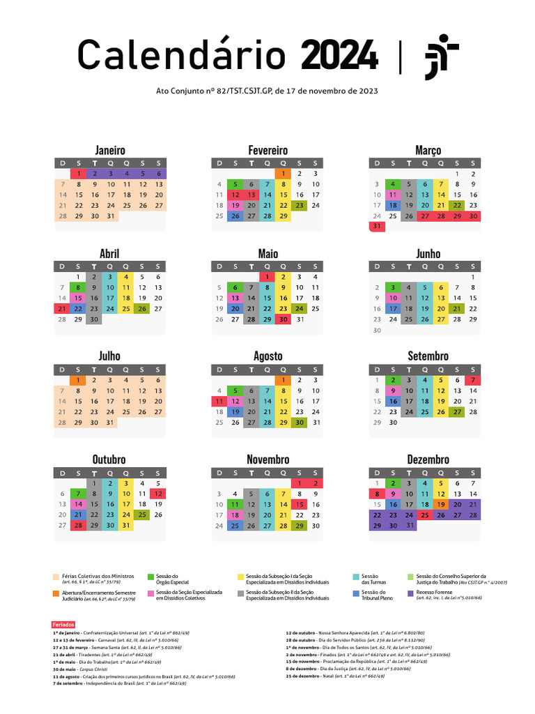 Calendário Oficial A4 - 2024 - TST e CSJT | PDF