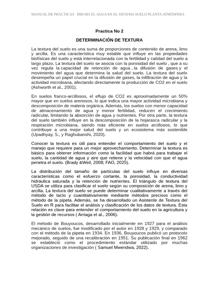 Practica 2 Determinación de Textura | PDF | Suelo | Agua