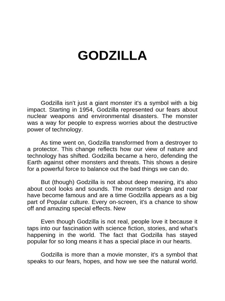 Godzilla: Symbol of Fear and Hope | PDF