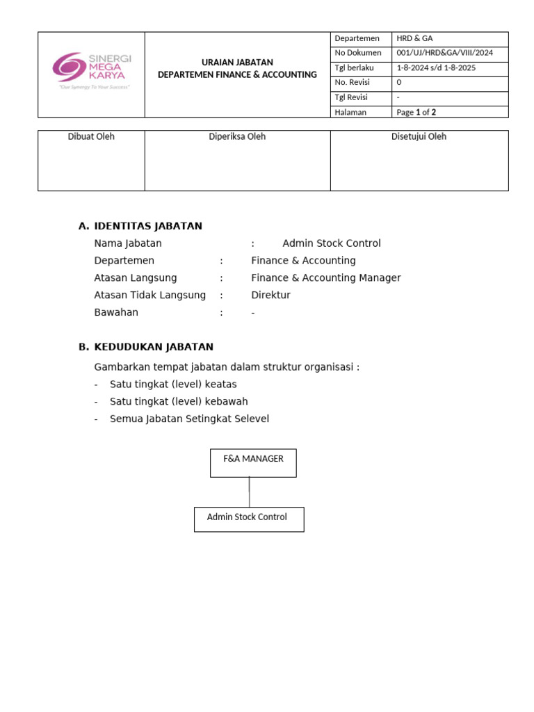 Analisa Jabatan Admin Stock Control | PDF