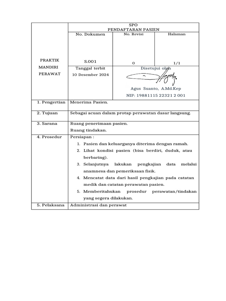 Spo Pendaftaran Pasien | PDF