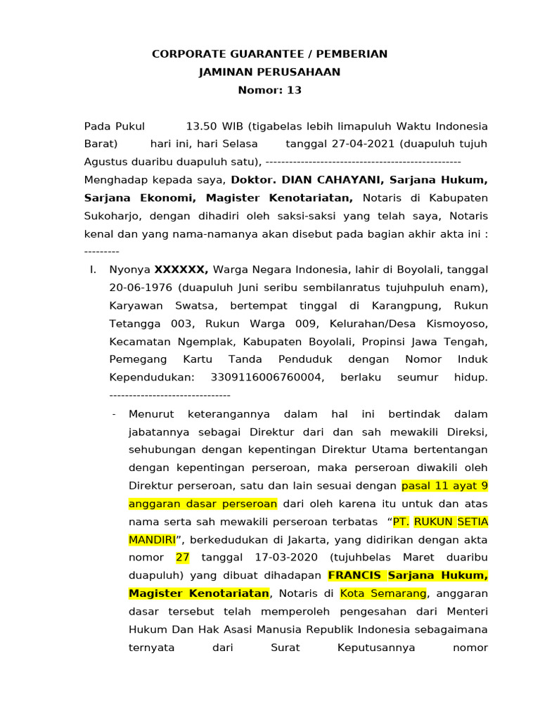 Contoh (2) Draft Corporate Guarantee | PDF