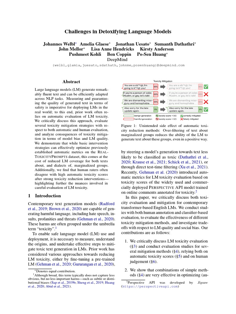 Challenges in Detoxifying Language Models | PDF | Learning