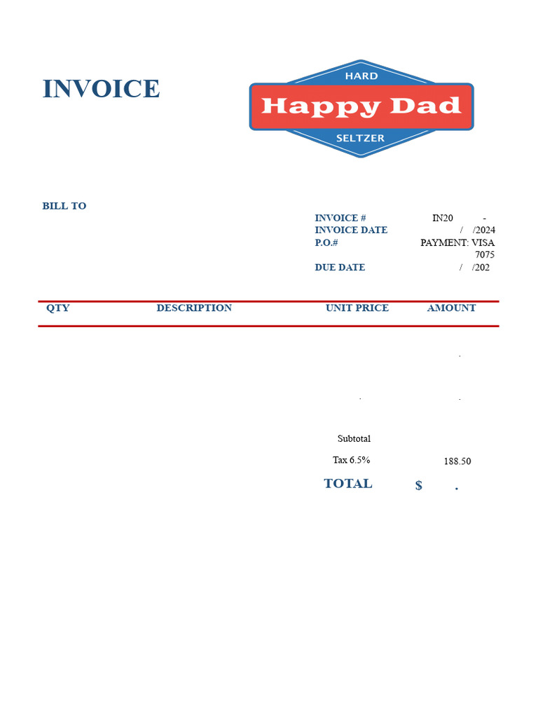 Happy Dad Invoice for Trucker Hats | PDF