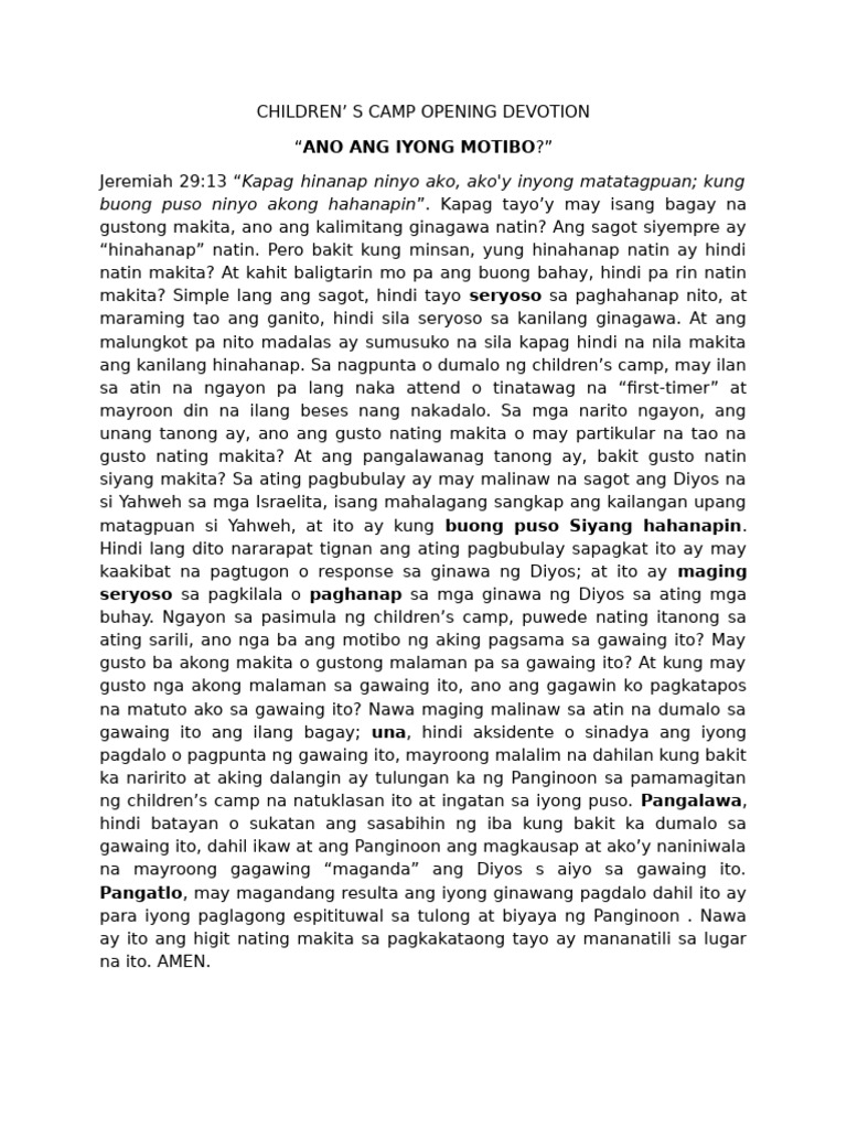 Children's Camp Devotion 2024 | PDF