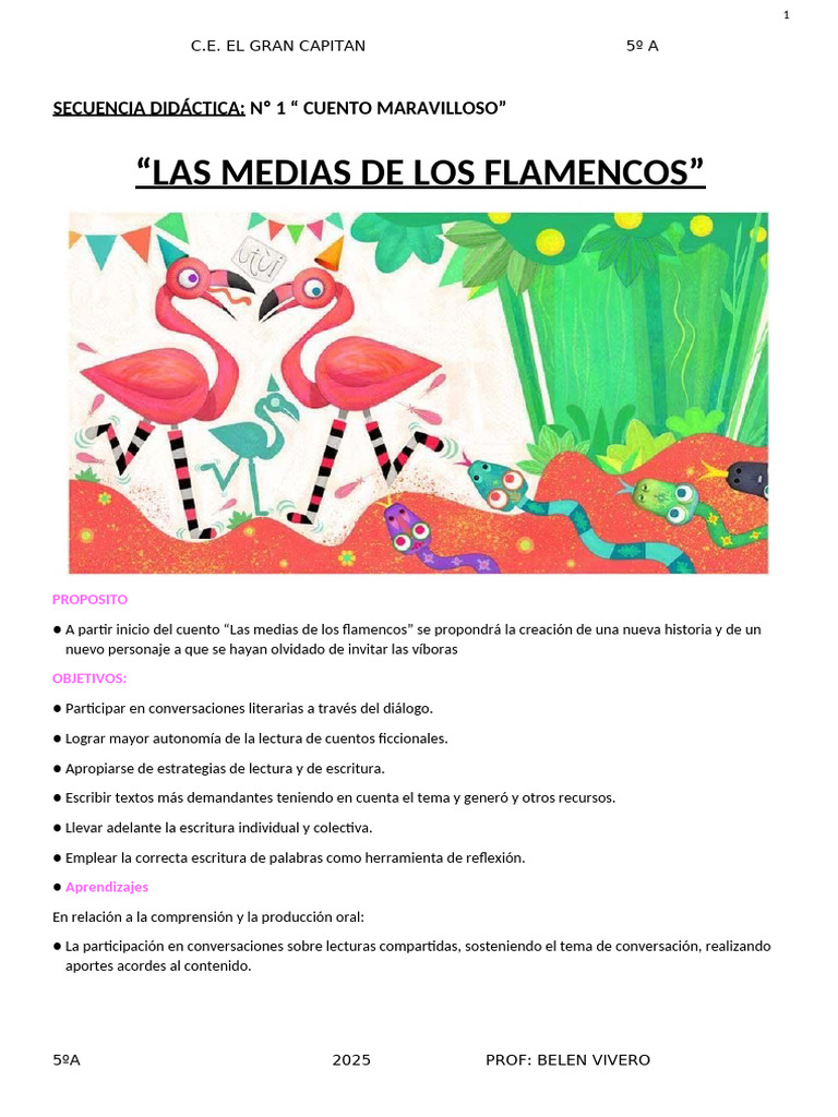 Secuencia 1 Medias de Los Flamencos 2025 5to | PDF | Palabra | Puntuación