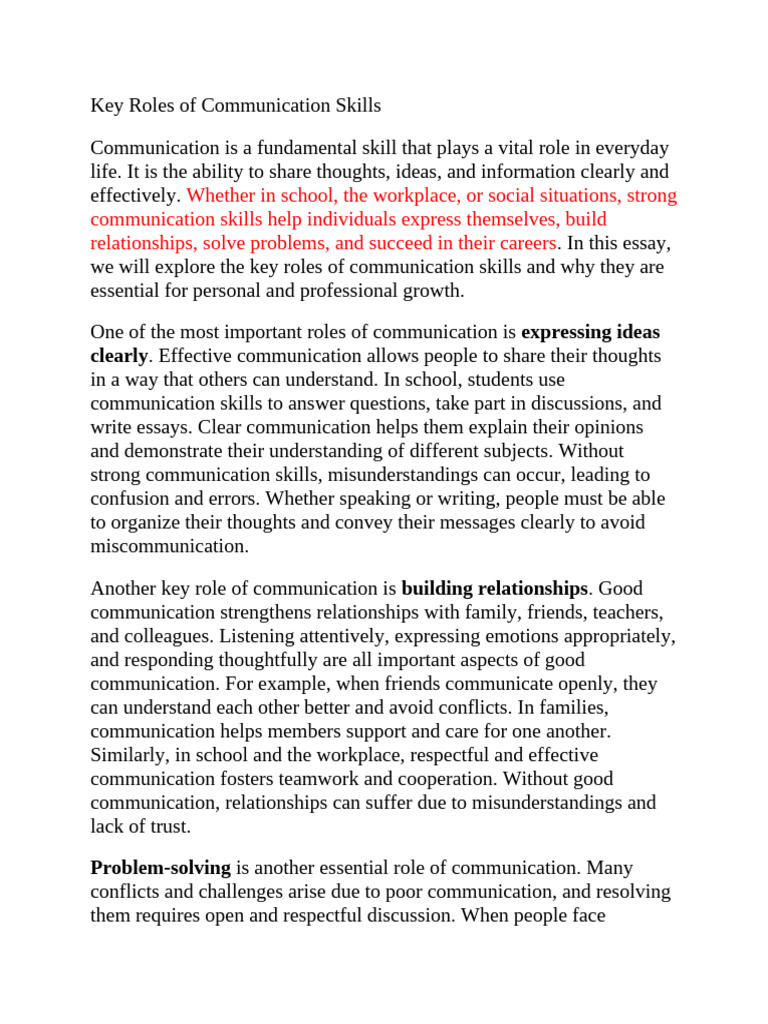 Key Roles of Communication Skills | PDF | Disciplines | Communication