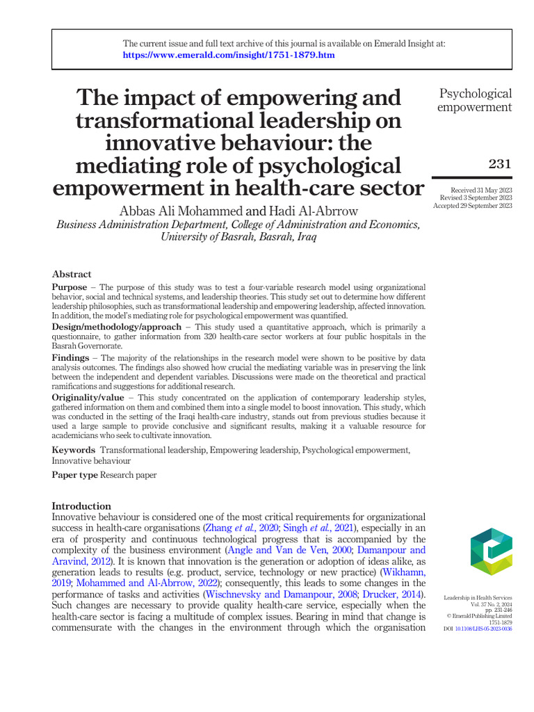 The Impact of Empowering and Transformational Leadership On Innovative ...
