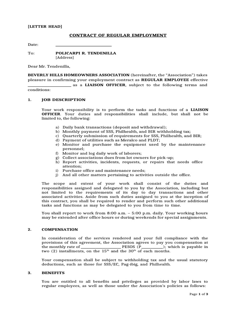 Employment Contract Liaison Officer | PDF | Employment | Labour Law