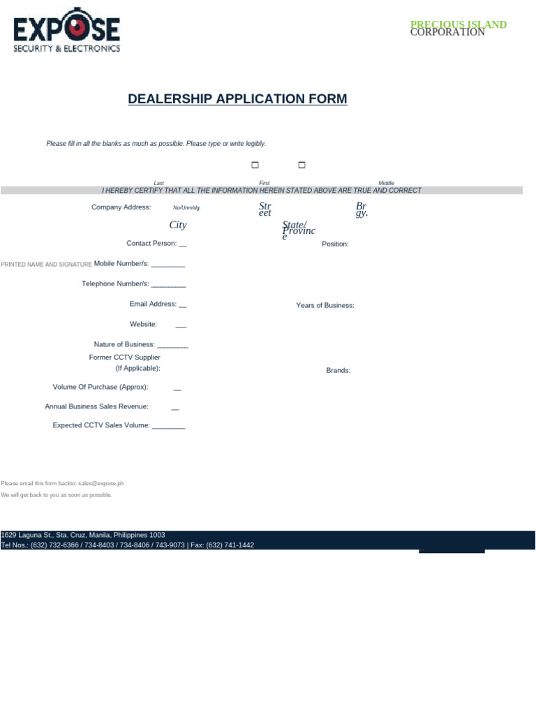 PIC Dealership Application Form | PDF | Telecommunications