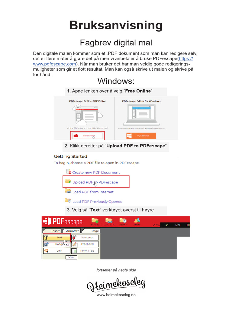 Heimekoseleg Bruksanvisning Fagbrev Digital Mal | PDF