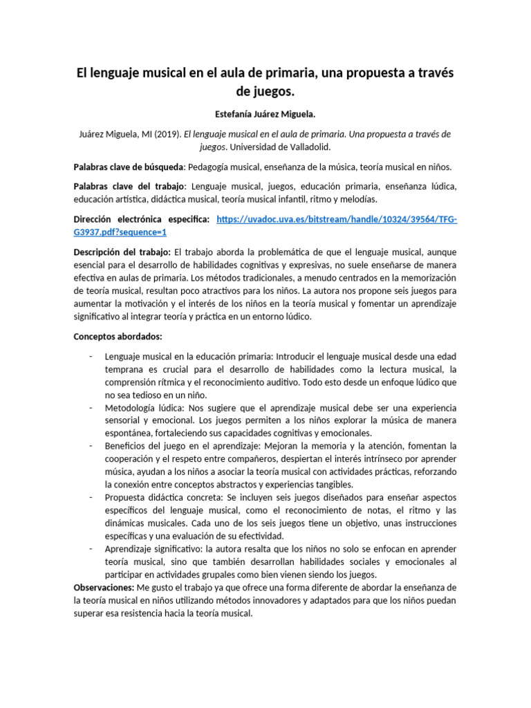 Juegos para enseñar lenguaje musical en primaria | PDF | Aprendizaje ...