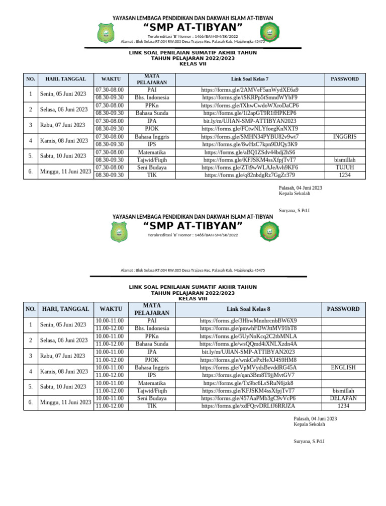 Jadwal Psat 2022-2023 Plus Link | PDF