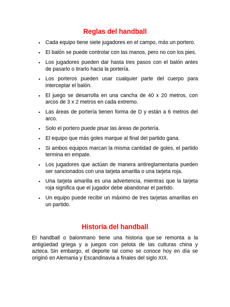 Reglas y historia del handball | PDF
