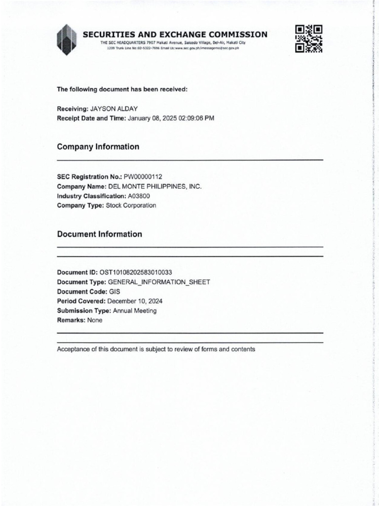 Disclosure No. 099 2025 General Information Sheet SEC Form 17 C1 | PDF