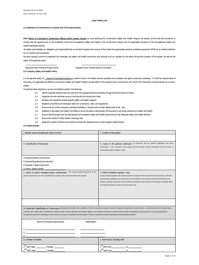 Construction Safety and Health Program 2023 | PDF | Occupational Safety ...