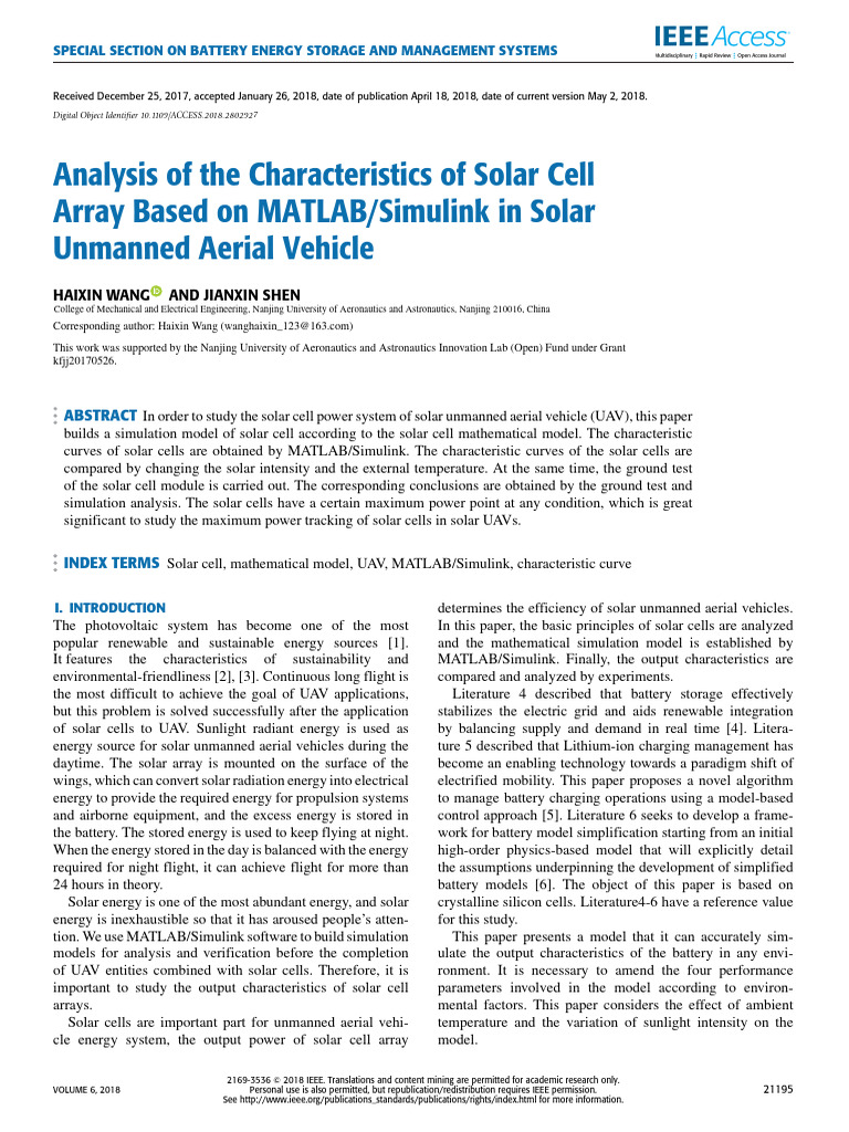 Solar Cell Analysis for UAVs Using MATLAB | PDF | Solar Cell ...