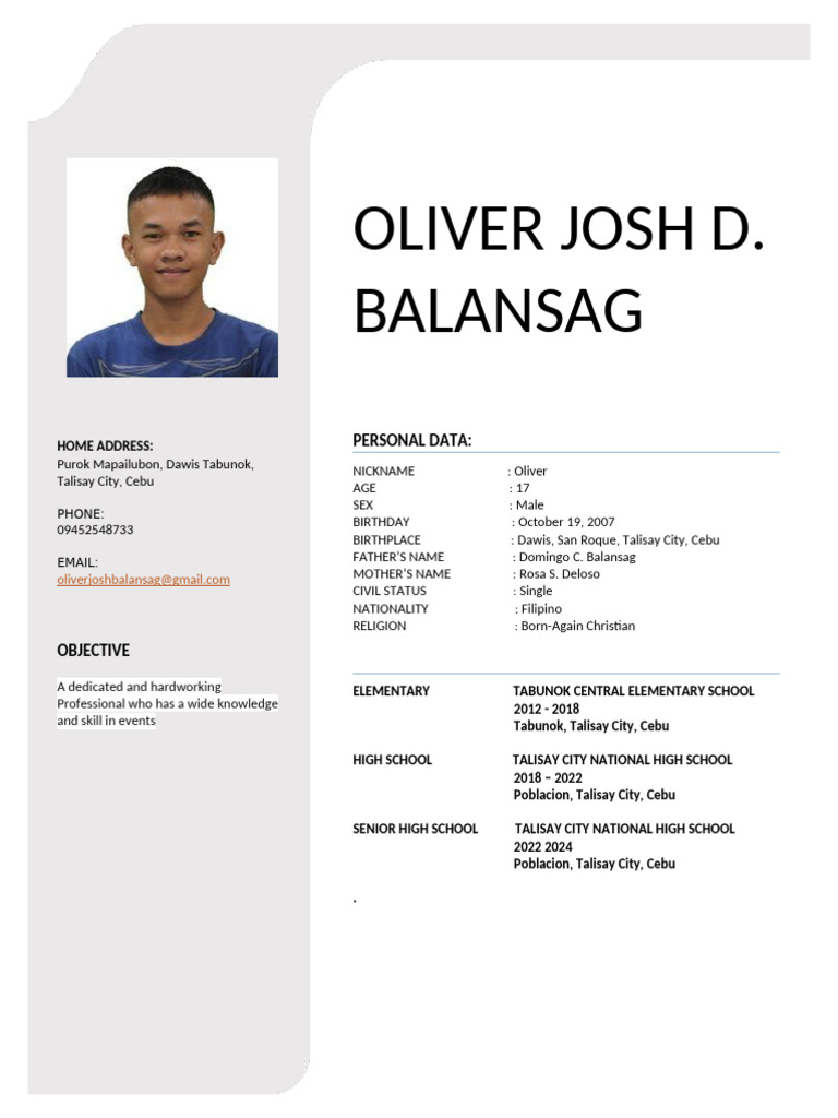 Oliver Josh Balansag Resume 3 | PDF