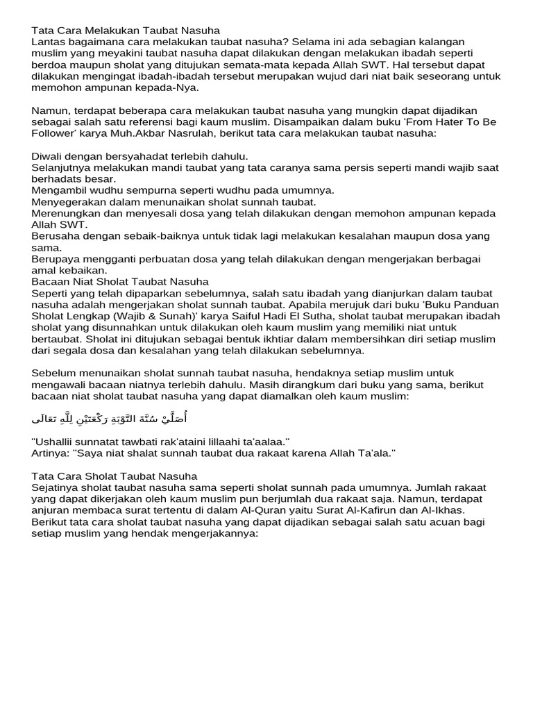 Tata Cara Melakukan Taubat Nasuha | PDF