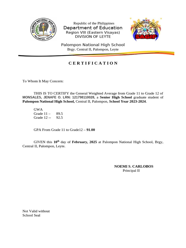 GWA School Cert | PDF