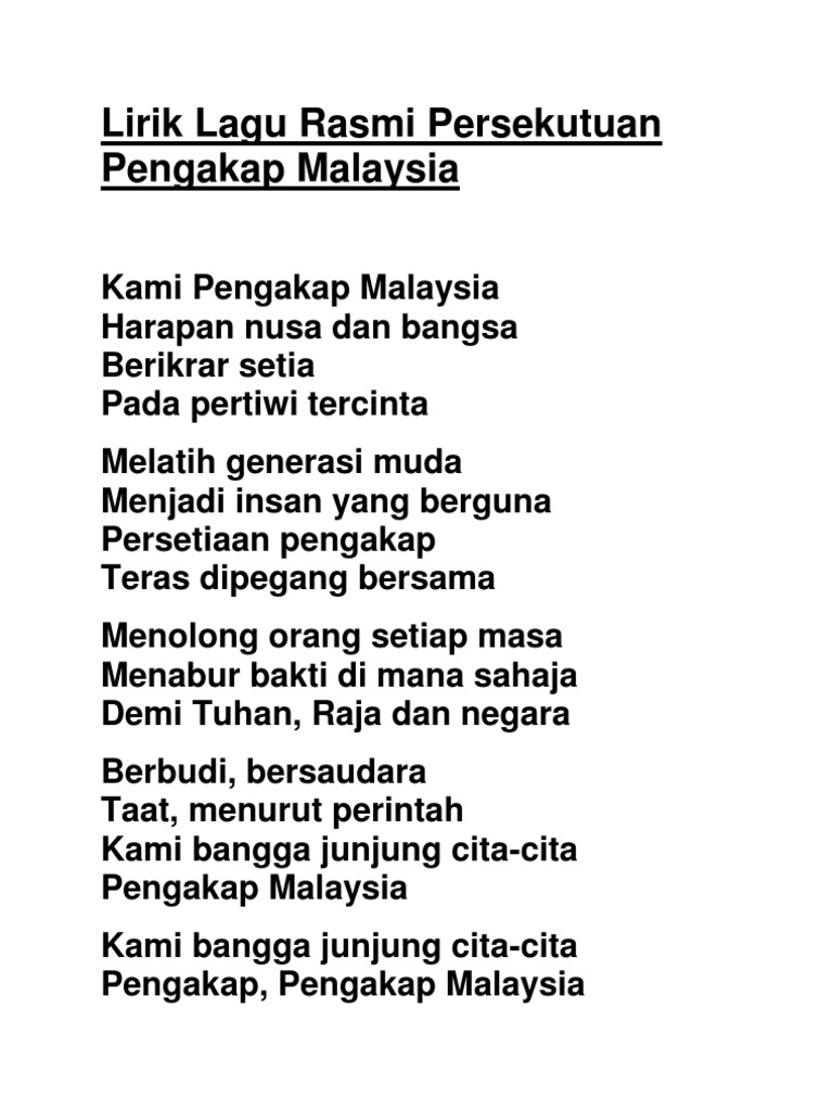 Lirik Lagu Rasmi Persekutuan Pengakap Malaysia | PDF
