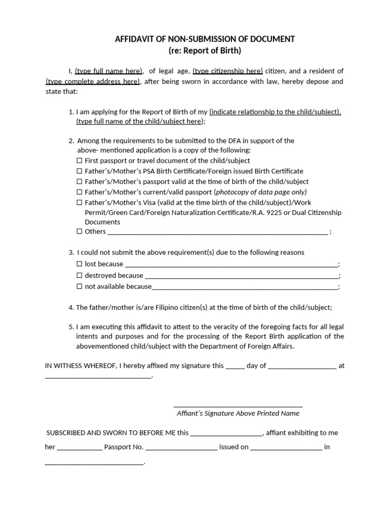 Affidavit of Non-submission of Document Pro Forma (Rob) (1) | PDF