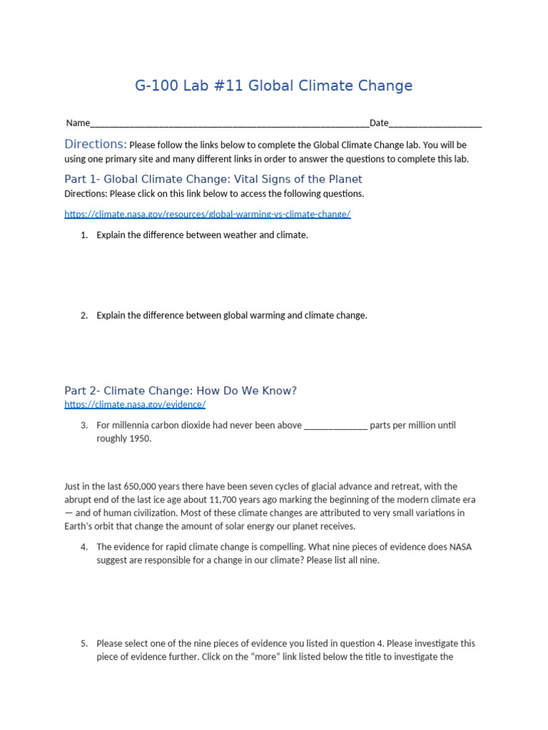 Global Climate Change Lab Guide | PDF | Climate Change | Climate