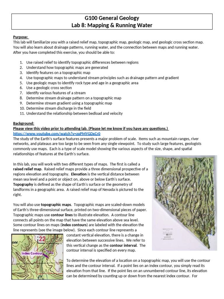 Lab #8 Mapping & Running Water | PDF | Contour Line | Topography
