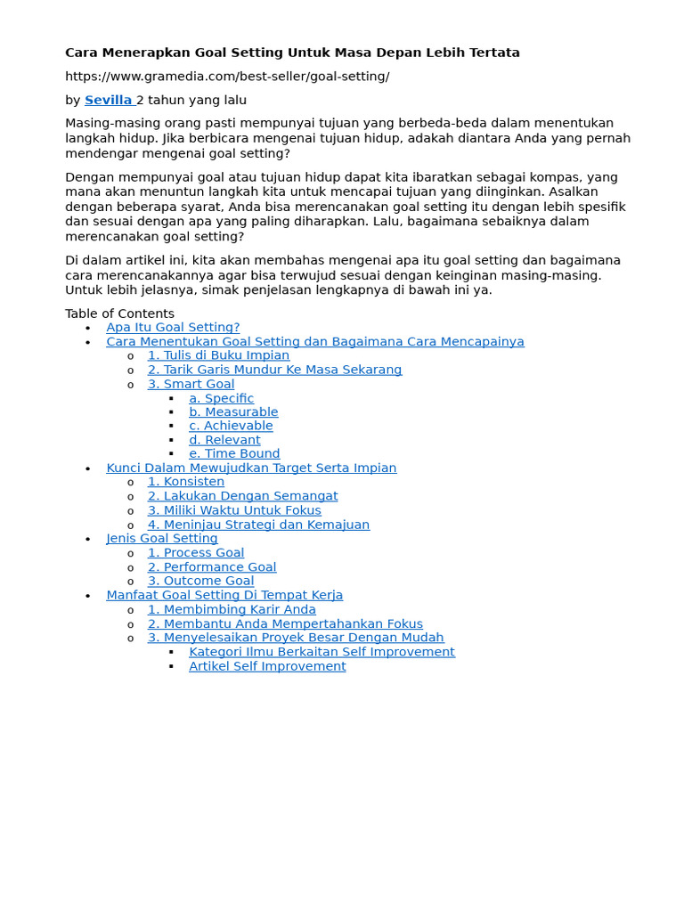 Cara Menerapkan Goal Setting Untuk Masa Depan Lebih Tertata | PDF