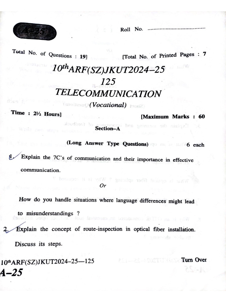 Telecom Paper Class 10 | PDF