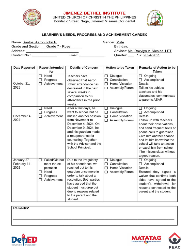 Student Progress and Attendance Report | PDF